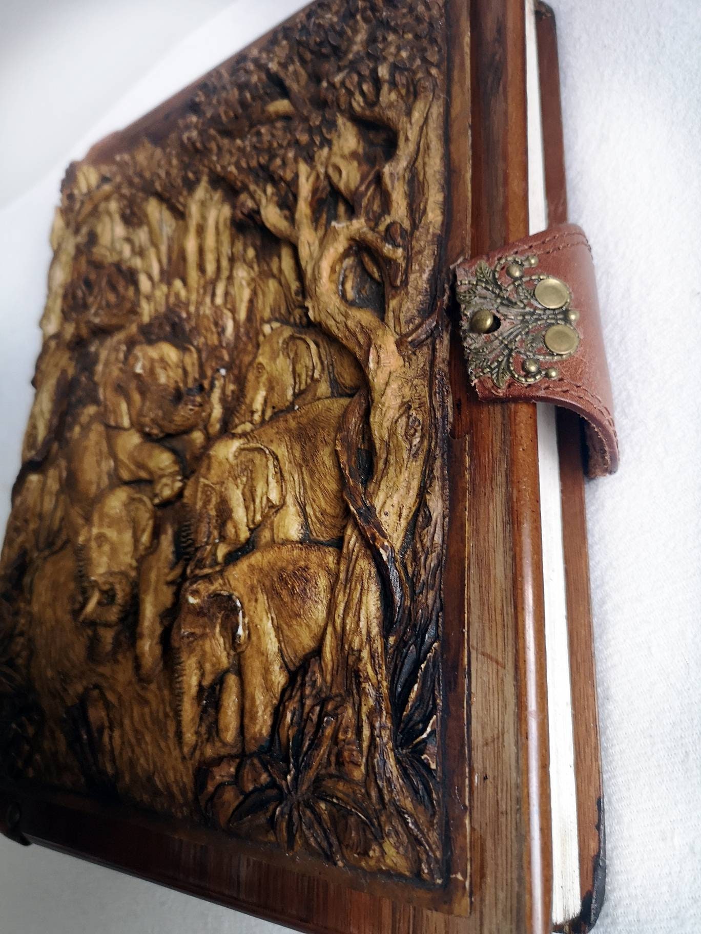 Leather Carved Blank Book/ Nature Blank Journal/elephant 3D - Etsy