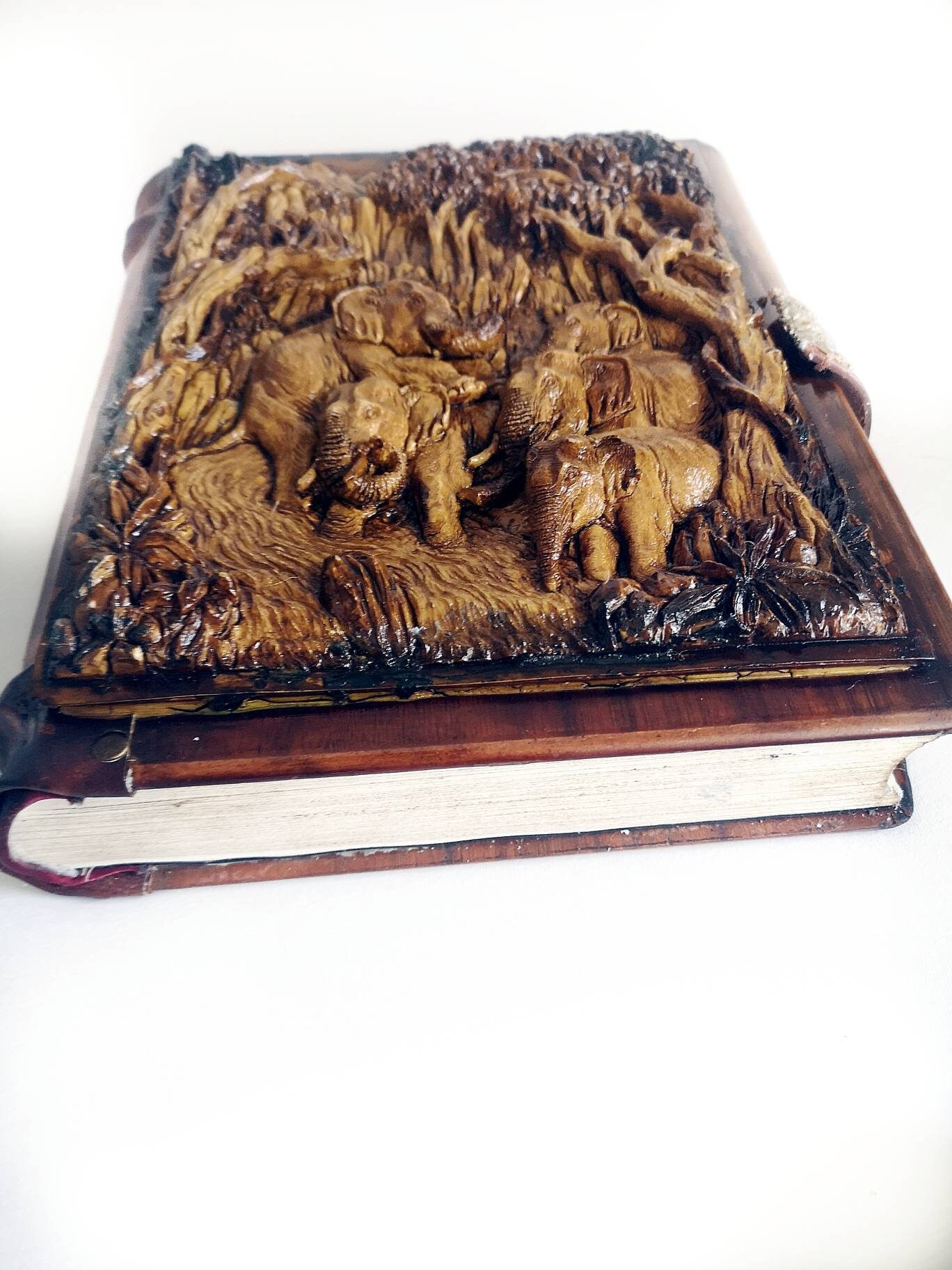 Leather Carved Blank Book/ Nature Blank Journal/elephant 3D - Etsy