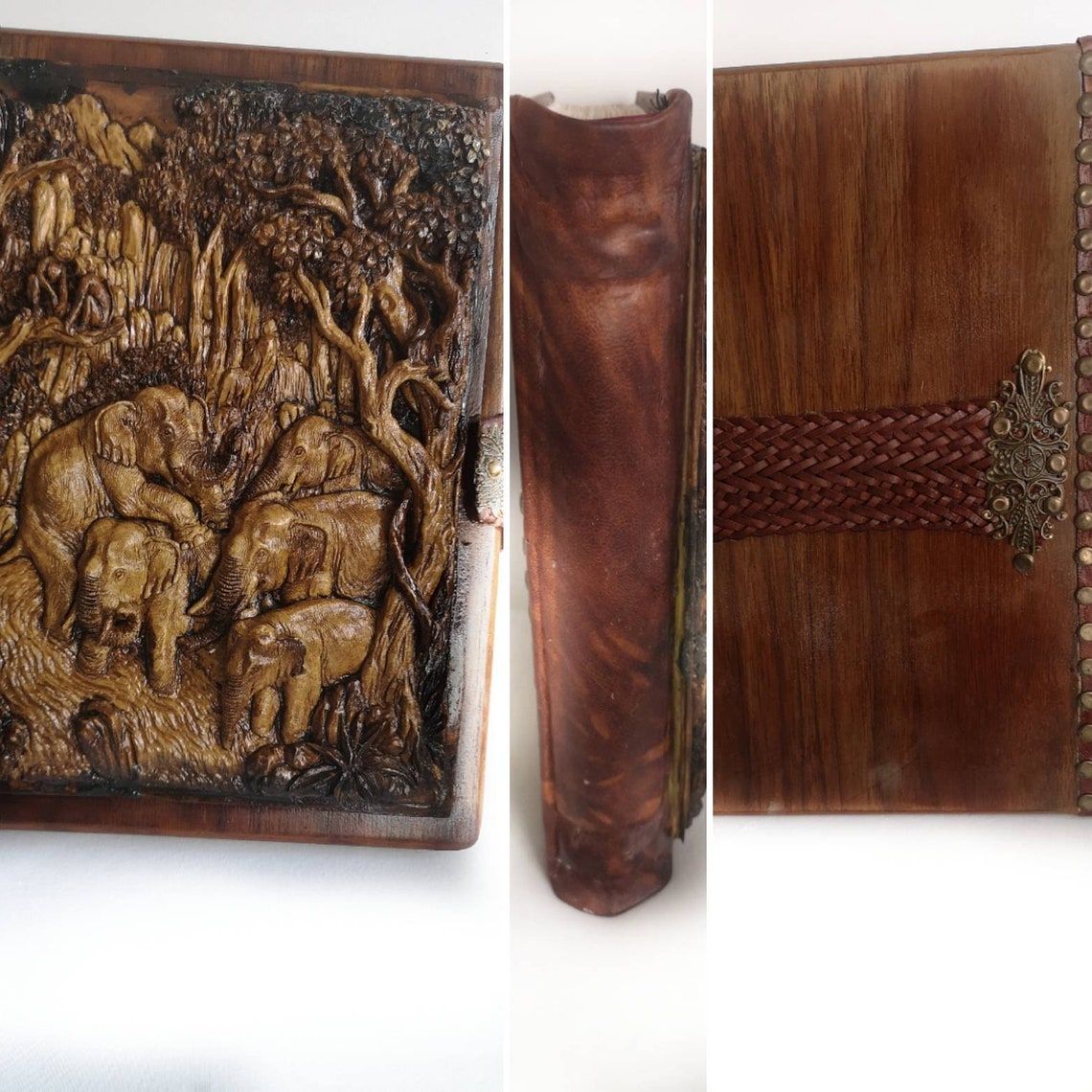 Leather Carved Blank Book/ Nature Blank Journal/elephant 3D | Etsy