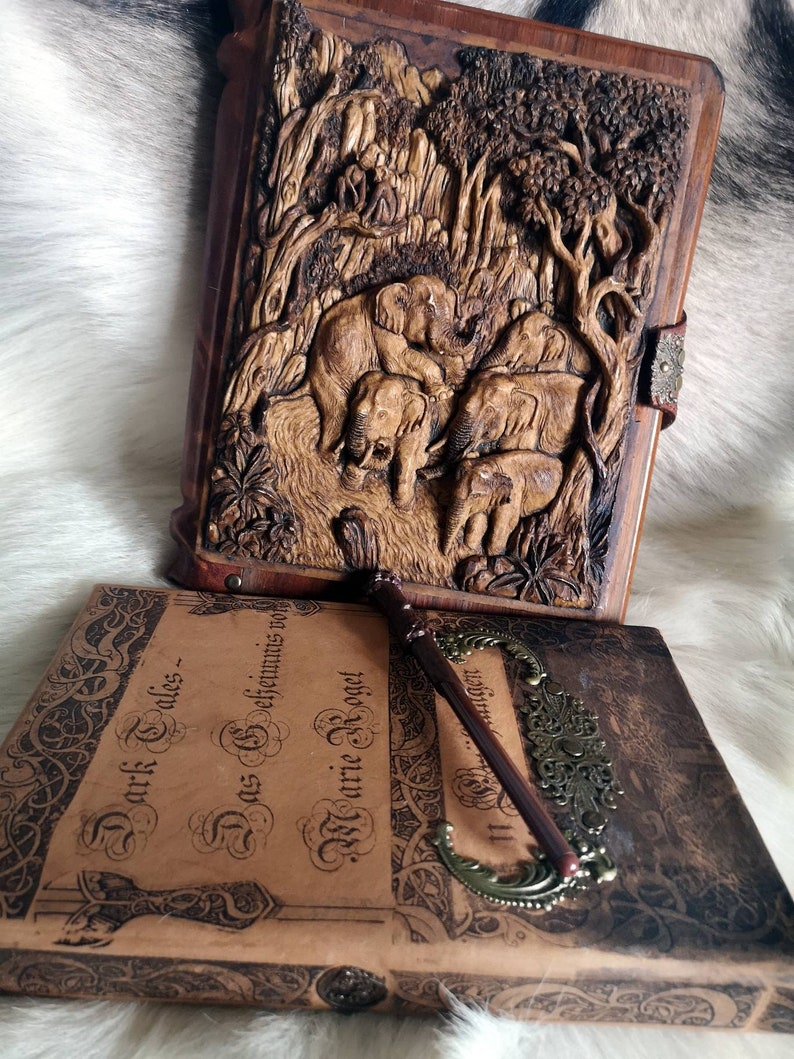 Leather Carved Blank Book/ Nature Blank Journal/elephant 3D - Etsy