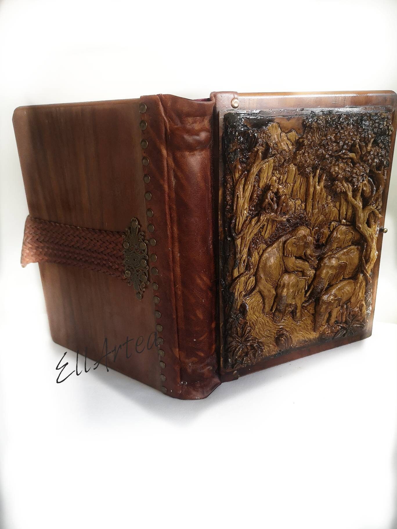 Leather Carved Blank Book/ Nature Blank Journal/elephant 3D - Etsy