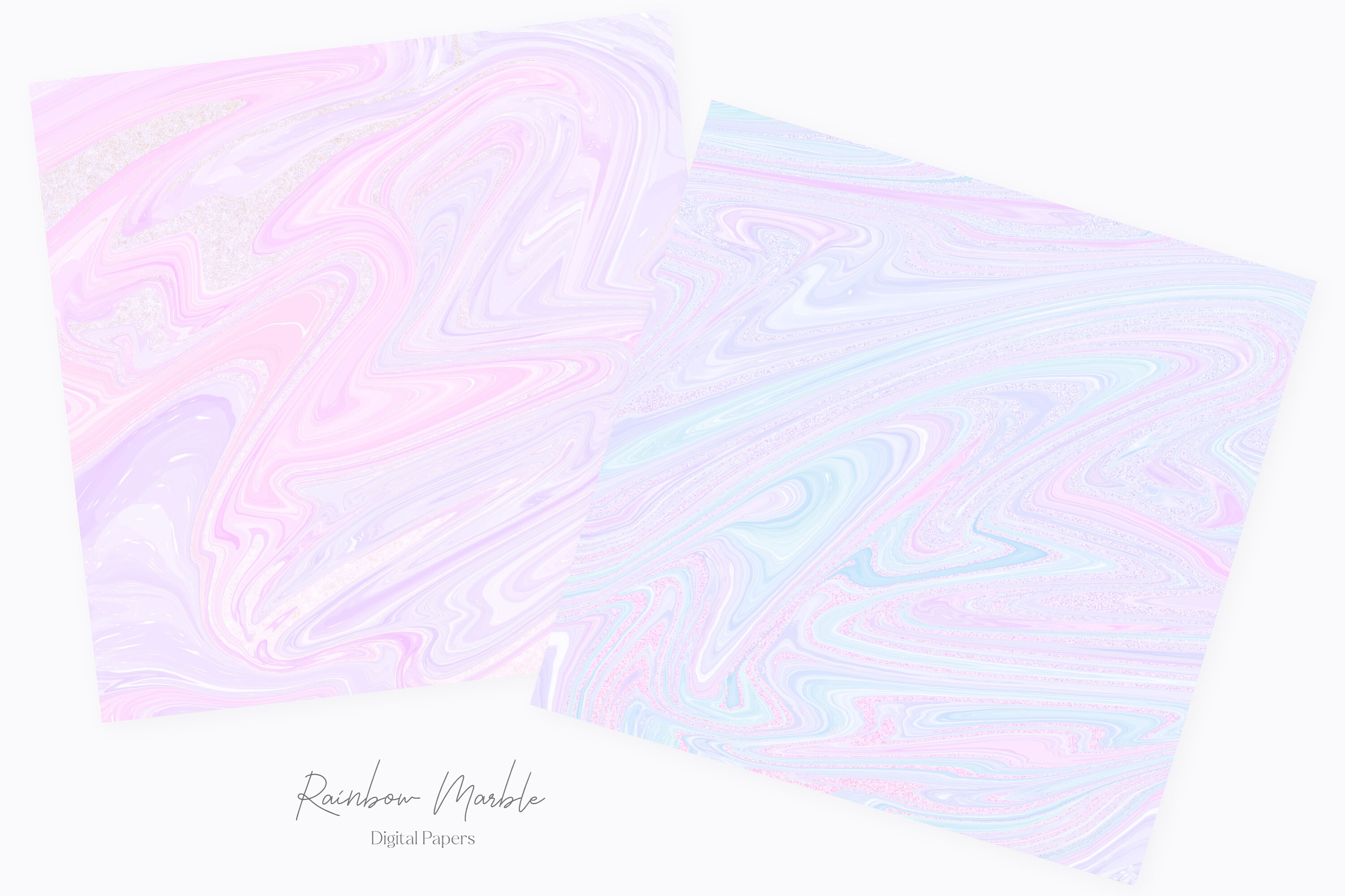 Rainbow Marble Digital Papers | Pastel Rainbow Swirl Marble Background ...