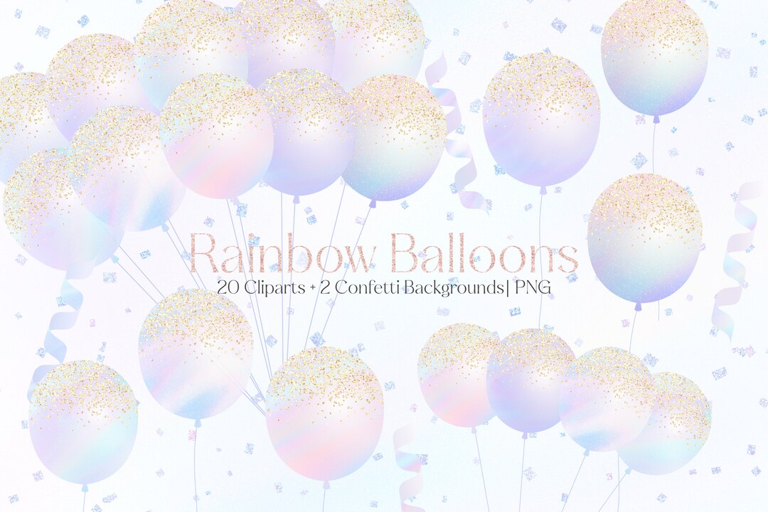 Rainbow Balloon Clipart Set | Birthday Party Balloons PNG | Confetti ...