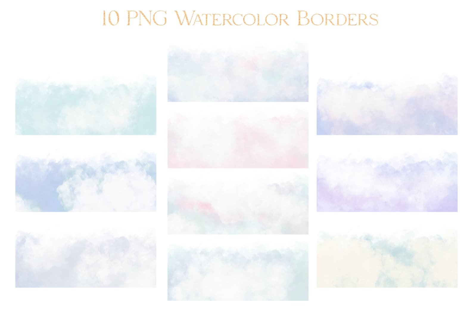 Cloudy Sky Watercolor Border Clipart PNG, Sky Celestial Border Frame ...