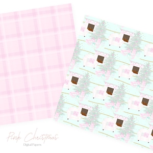 Pink Christmas Digital Papers, Pastel Christmas Seamless Pattern ...
