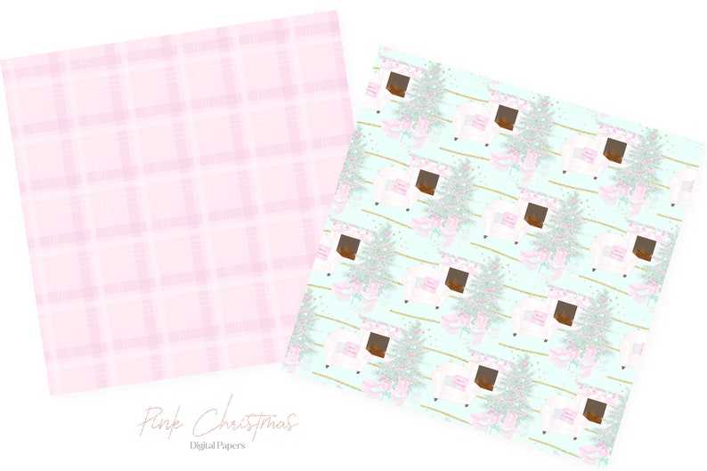 Pink Christmas Digital Papers, Pastel Christmas Seamless Pattern ...