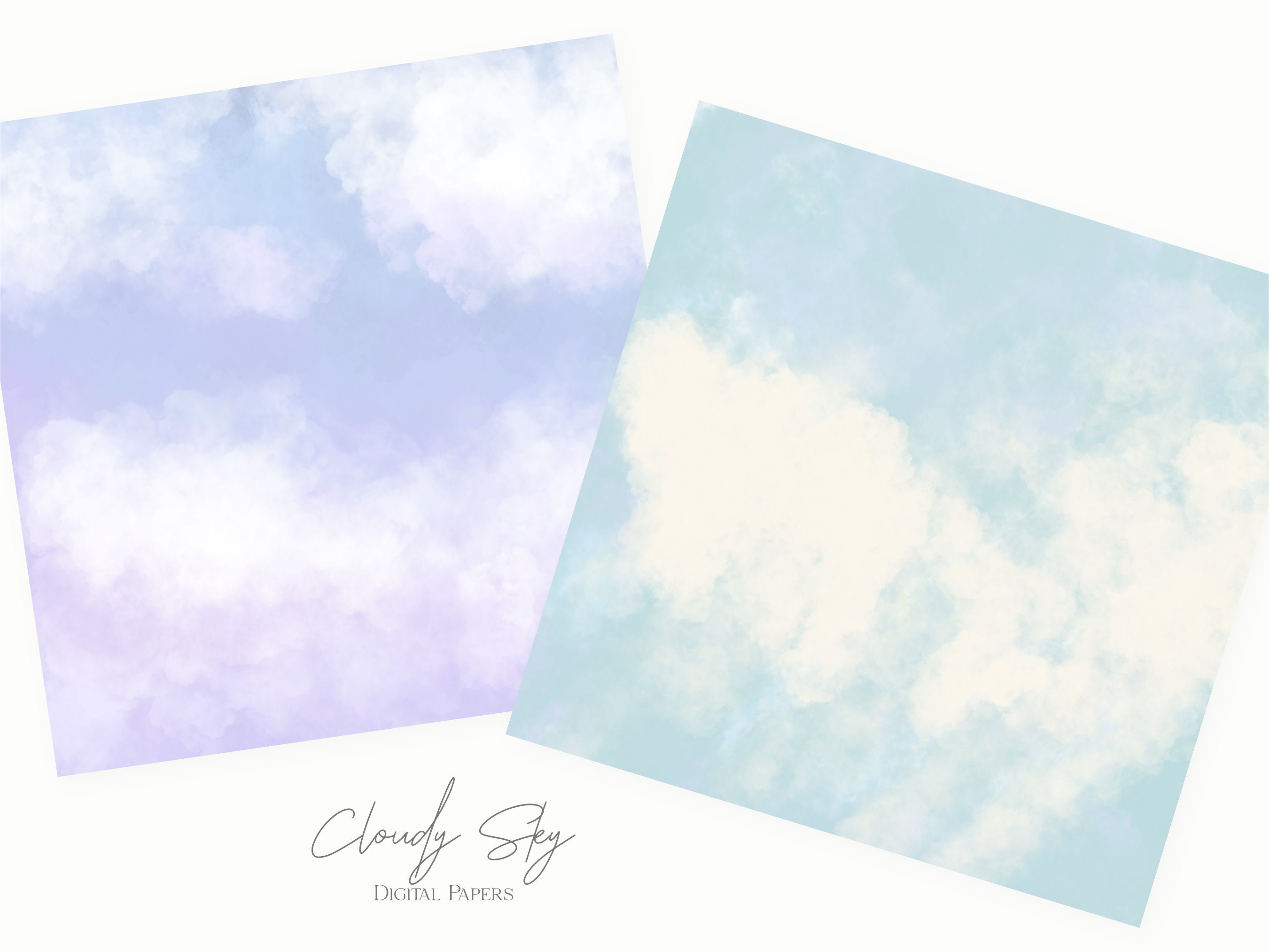 Cloudy Sky Digital Papers | Hand-drawn Watercolor Sky Backgrounds ...
