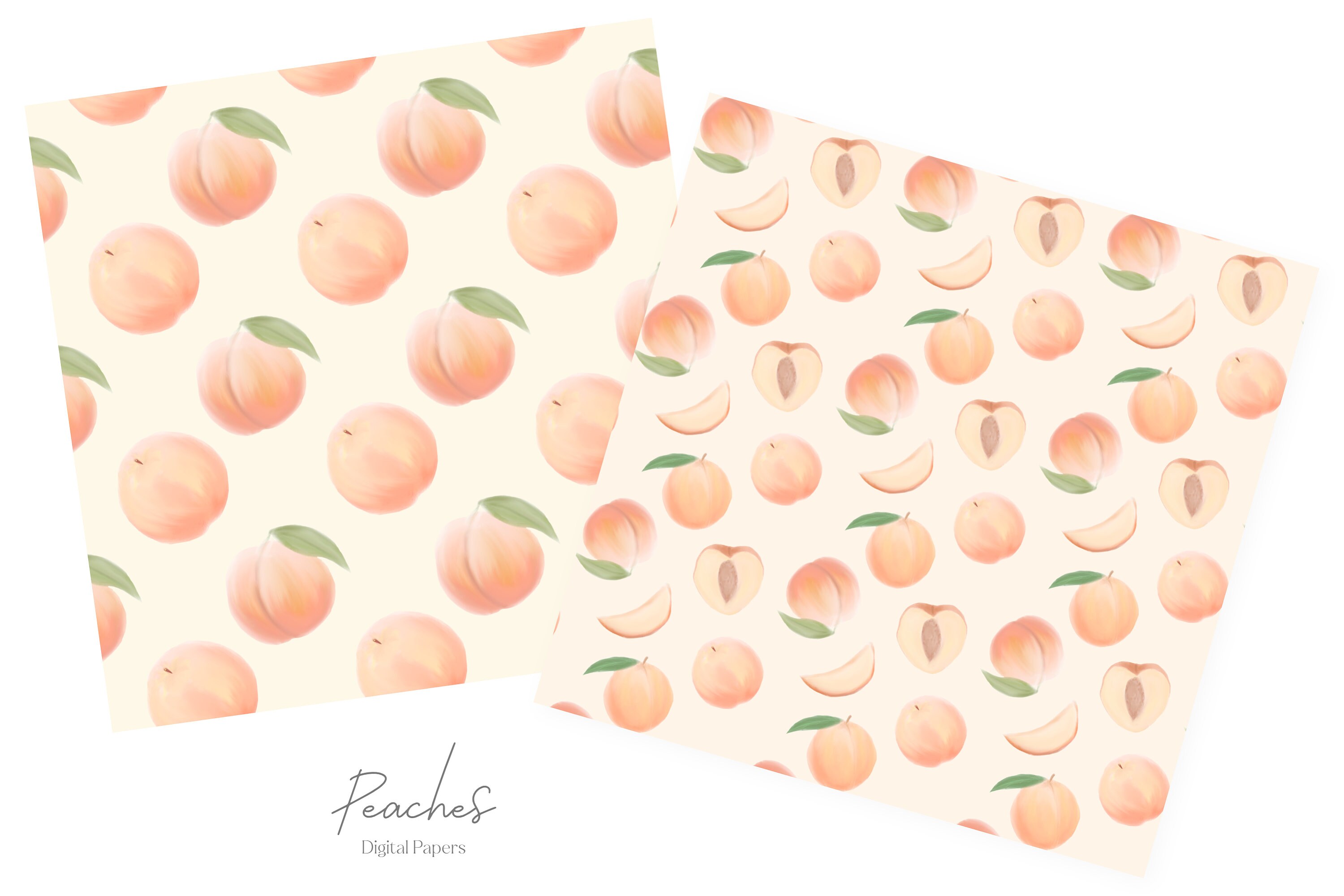 Peach Digital Paper, Summer Peach Clipart Pattern PNG, Watercolor Peach ...