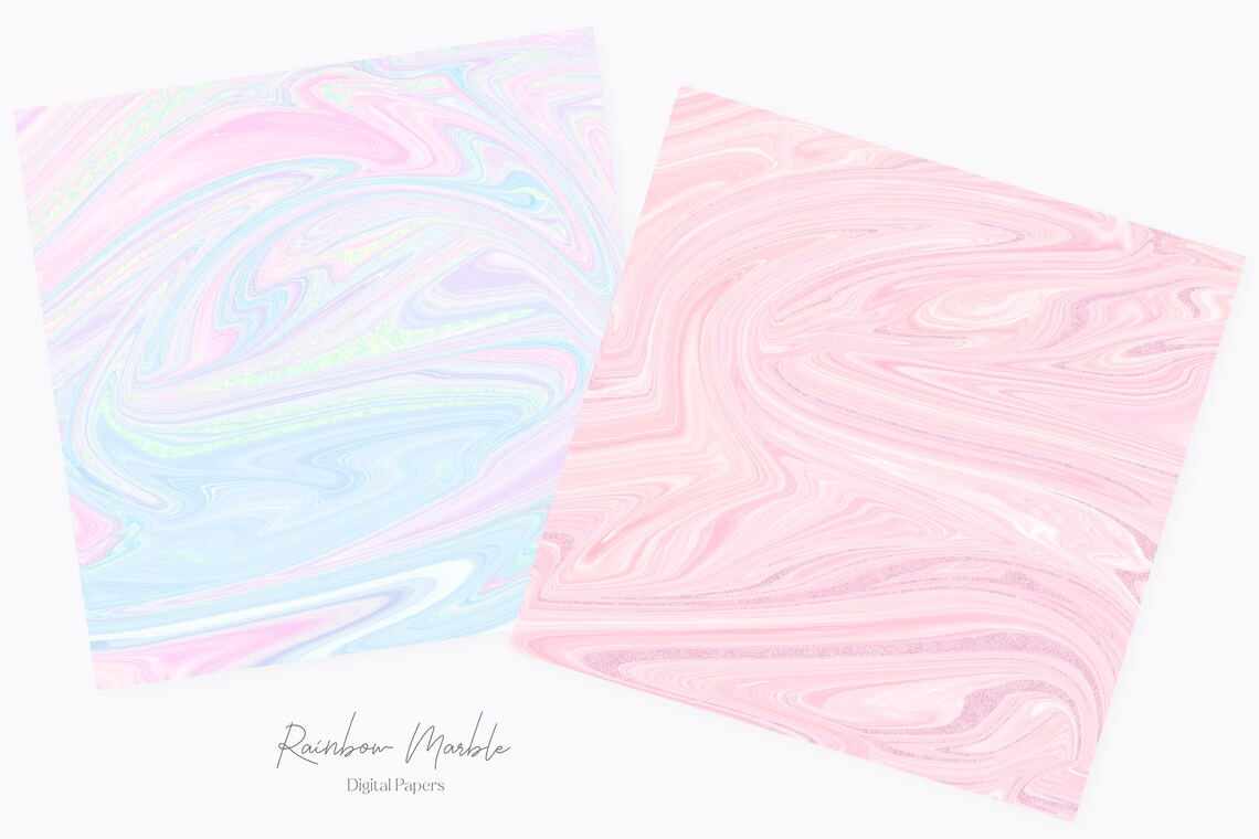 Rainbow Marble Digital Papers | Pastel Rainbow Swirl Marble Background ...