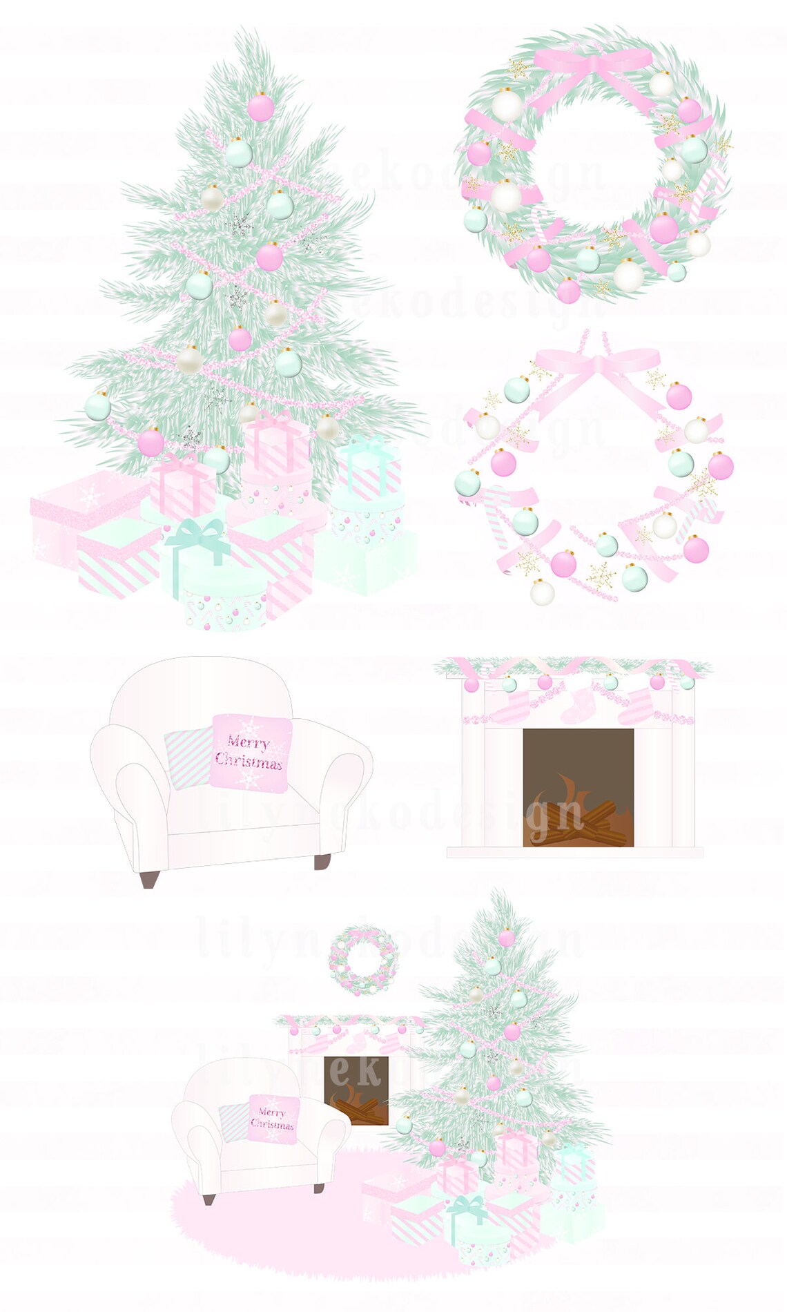 Pink Christmas Clipart, Christmas Tree PNG, Gingerbread, Christmas ...