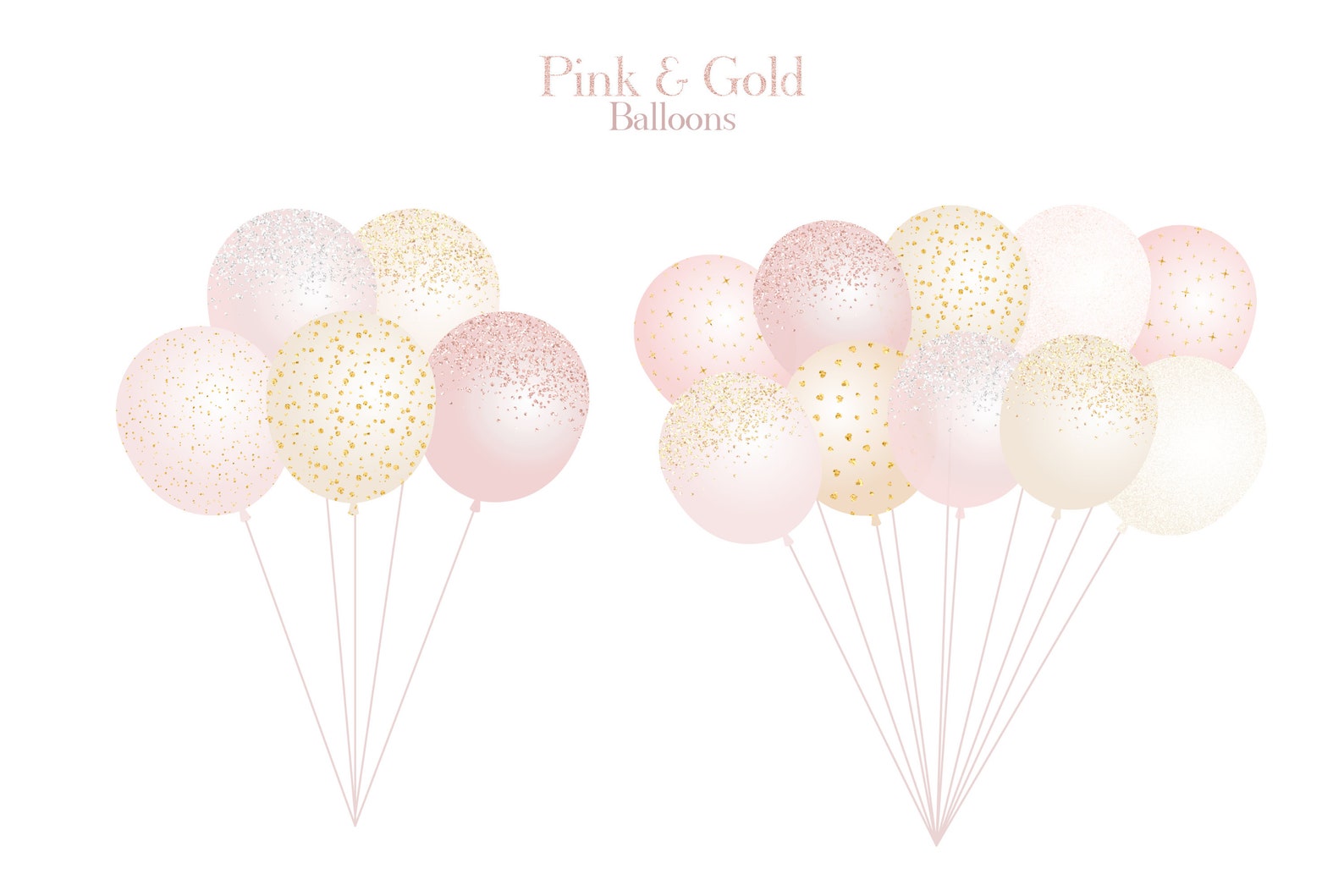 Pink and Gold Balloon Clipart Balloon PNG Pink Glitter Gold - Etsy