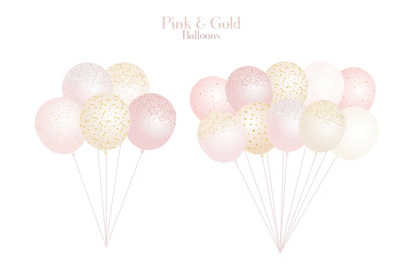 Pink and Gold Balloon Clipart, Balloon PNG, Pink Glitter, Gold Confetti ...