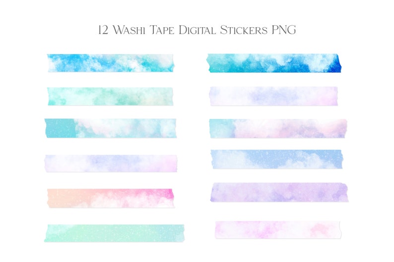 Pastel Sparkling Sky Washi Tape Digital Sticker PNG, Colorful Glitter ...