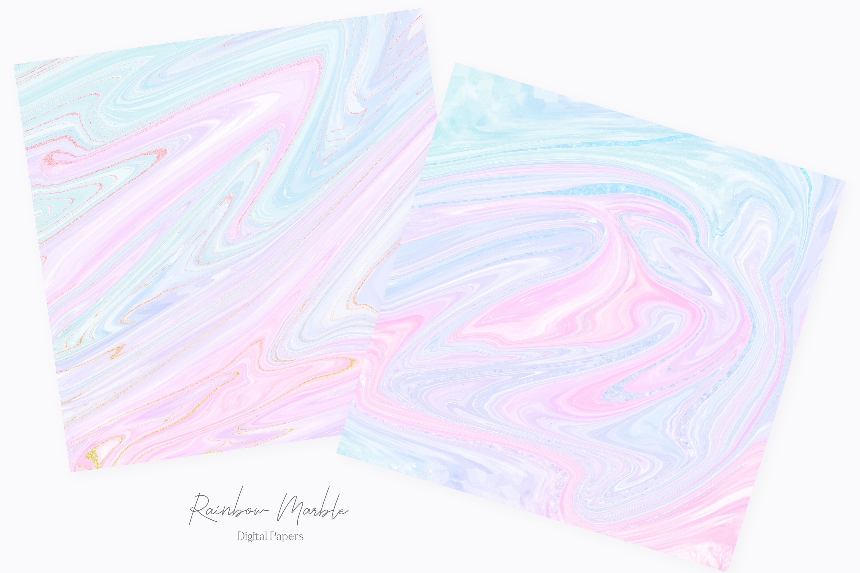 Rainbow Marble Digital Papers | Pastel Rainbow Swirl Marble Background ...