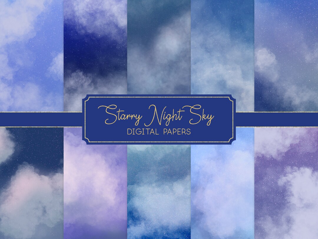 Starry Night Sky Digital Paper, Watercolor Galaxy Background, Celestial ...