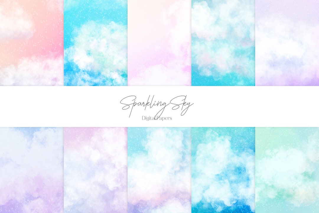 Cloudy Sky Digital Papers, Pastel Sky Background, Cloud Background ...