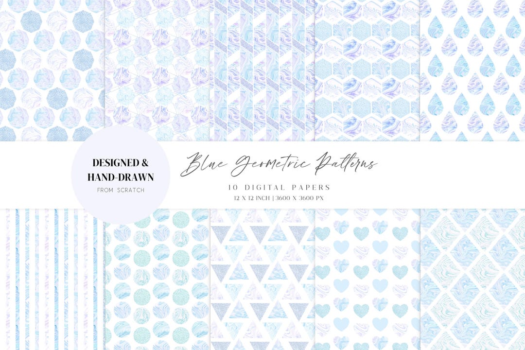 Blue Geometric Digital Paper Pack | Seamless Modern Patterns | Abstract ...