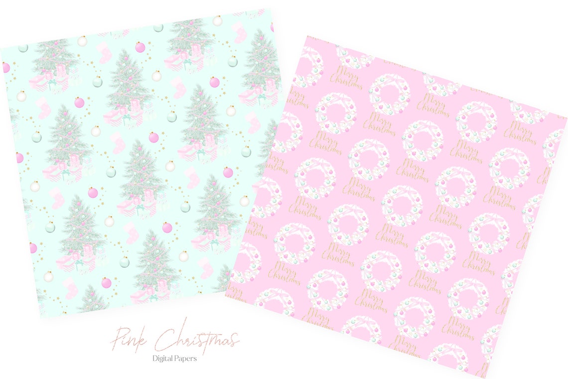Pink Christmas Digital Papers, Pastel Christmas Seamless Pattern ...