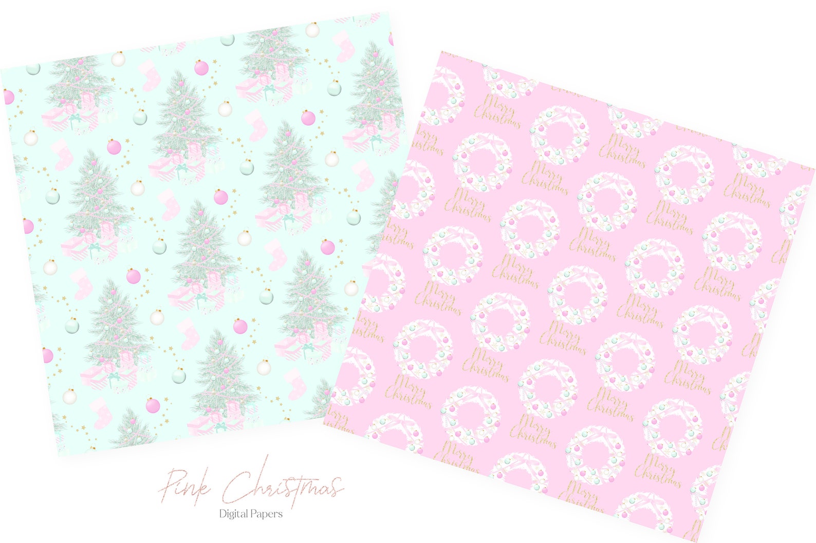 Pink Christmas Digital Papers, Pastel Christmas Seamless Pattern ...