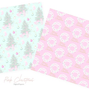 Pink Christmas Digital Papers, Pastel Christmas Seamless Pattern ...