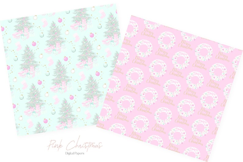 Pink Christmas Digital Papers, Pastel Christmas Seamless Pattern ...
