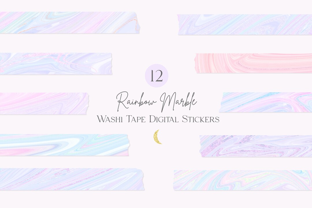 Digital Washi Tape Stickers Rainbow Marble | Washi Tape Clipart | Washi ...