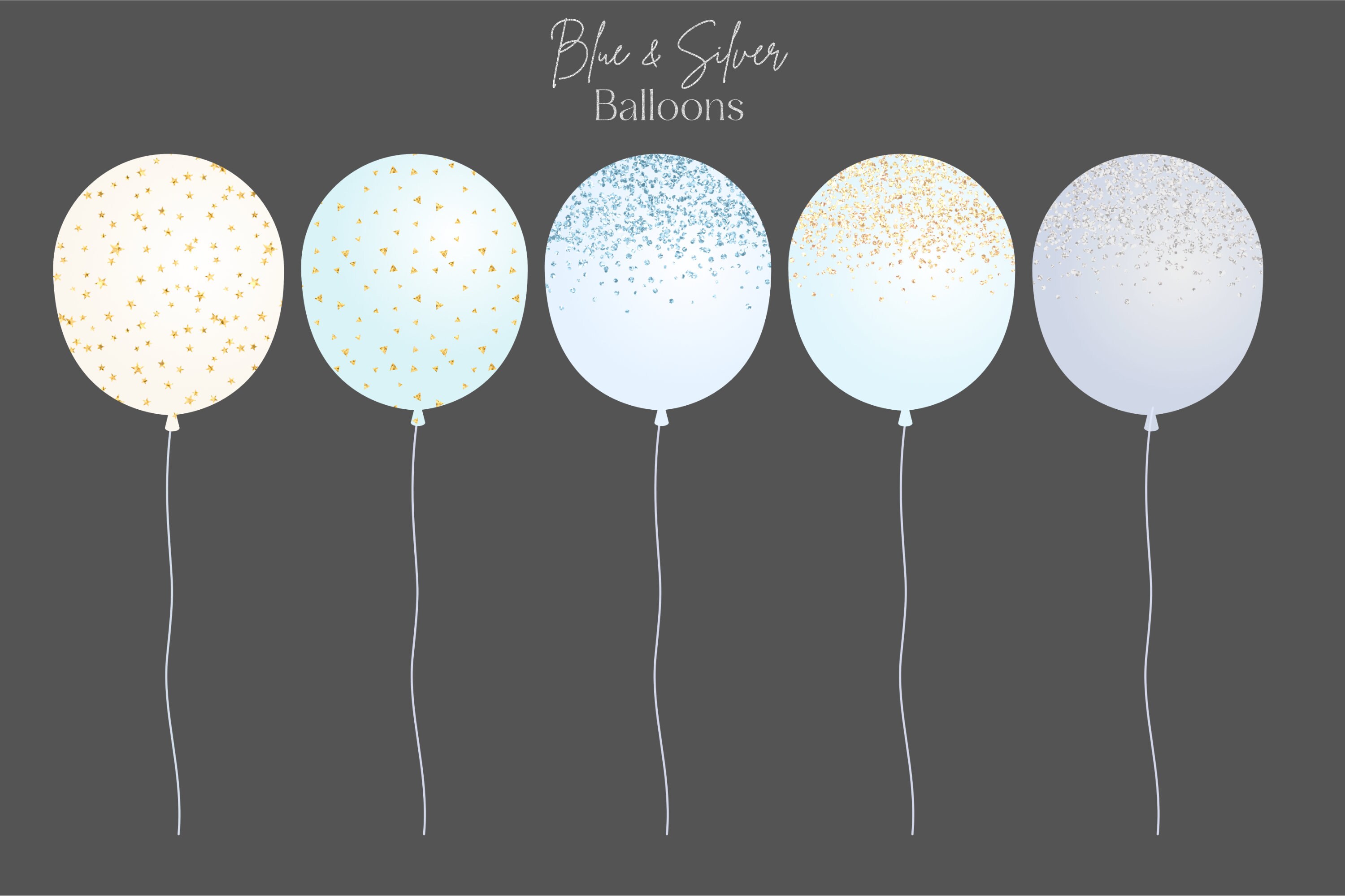 Silver and Blue Balloon Clipart Birthday Balloon Clipart - Etsy