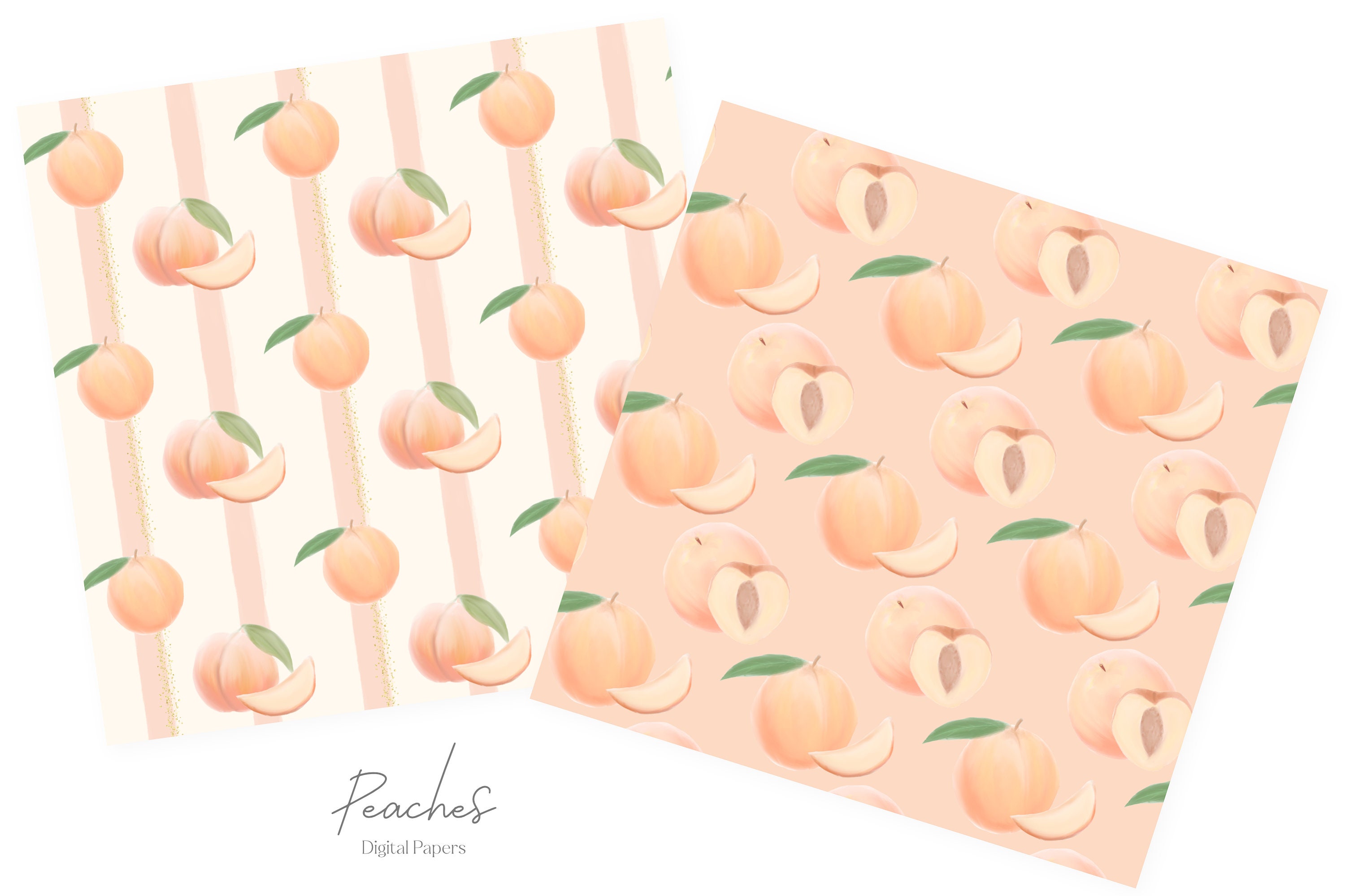 Peach Digital Paper, Summer Peach Clipart Pattern PNG, Watercolor Peach ...