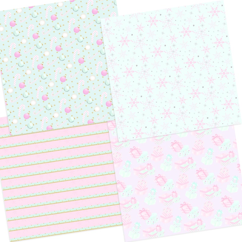 Pink Christmas Digital Papers Pastel Christmas Seamless | Etsy