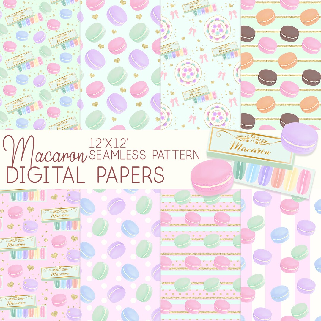 Macaron Digital Paper Seamless, Kawaii Macaron Background, Bakery ...