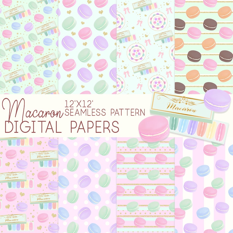 Macaron Digital Paper Seamless, Kawaii Macaron Background, Bakery ...
