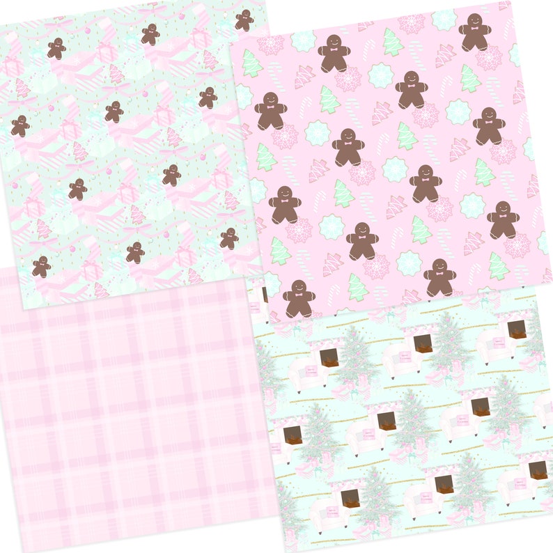 Pink Christmas Digital Papers Pastel Christmas Seamless | Etsy