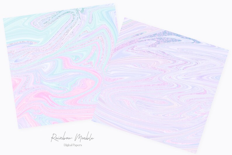 Rainbow Marble Digital Papers | Pastel Rainbow Swirl Marble Background ...
