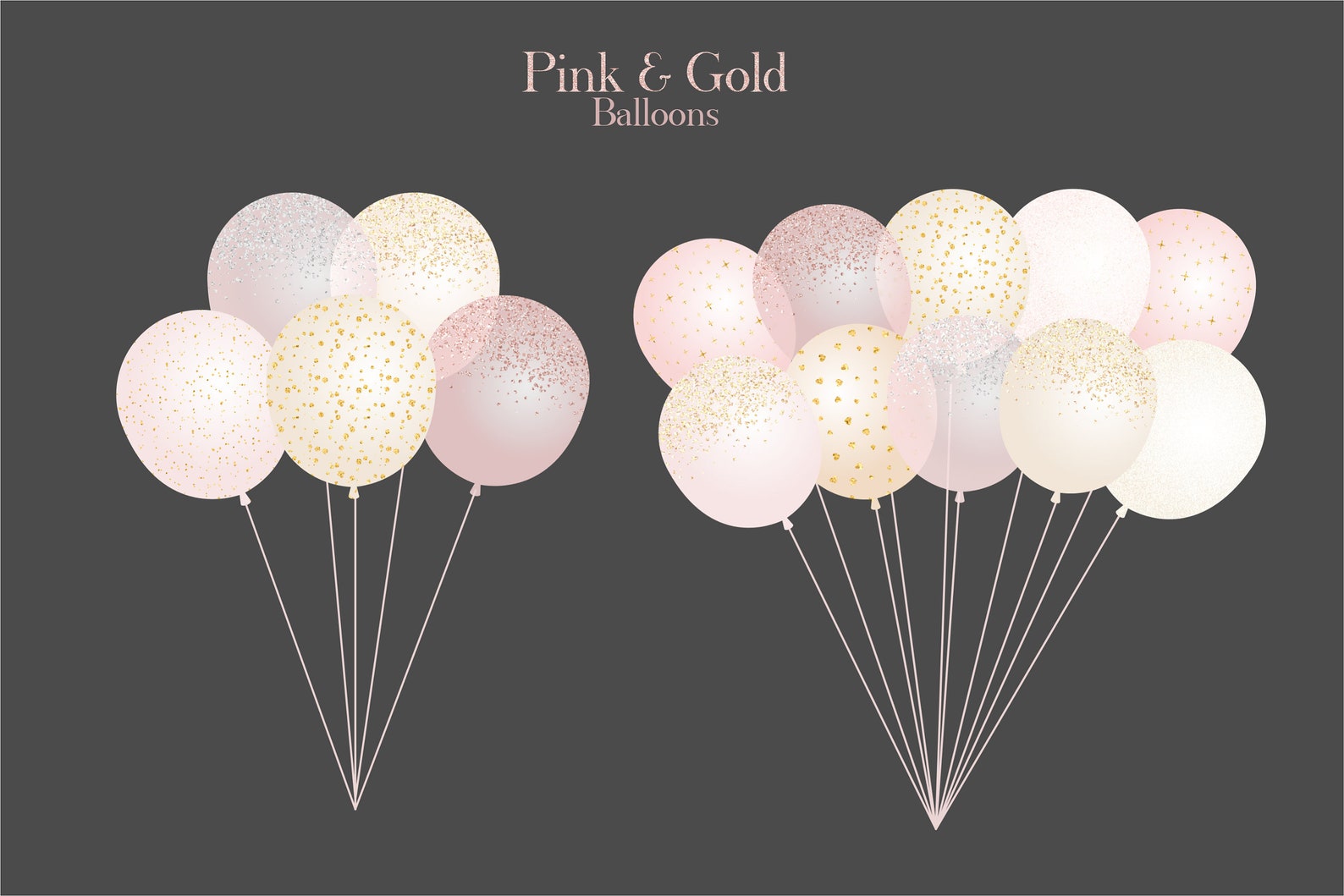 Pink and Gold Balloon Clipart Balloon PNG Pink Glitter Gold - Etsy