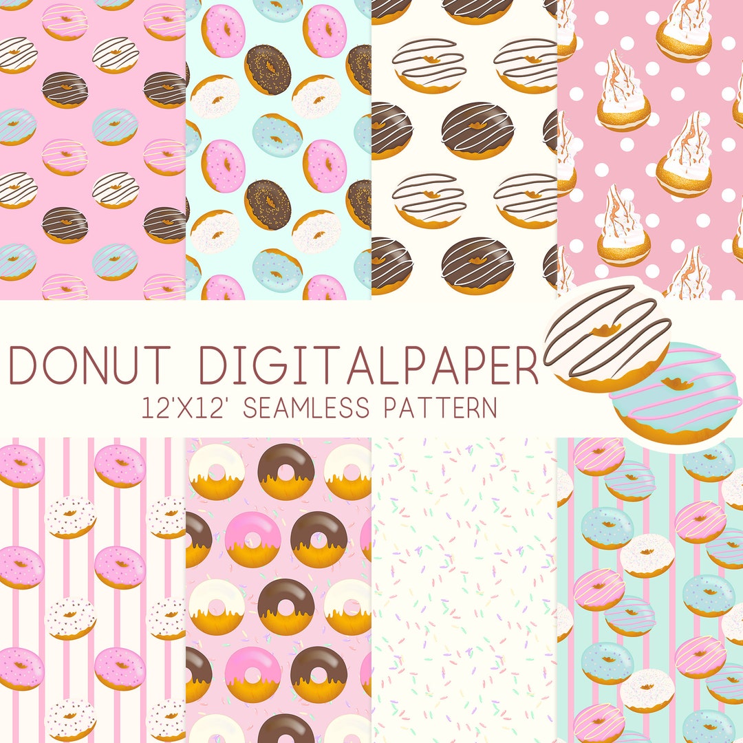 Donut Digital Paper Pack, Cute Sweet Donut Backgrounds, Seamless ...