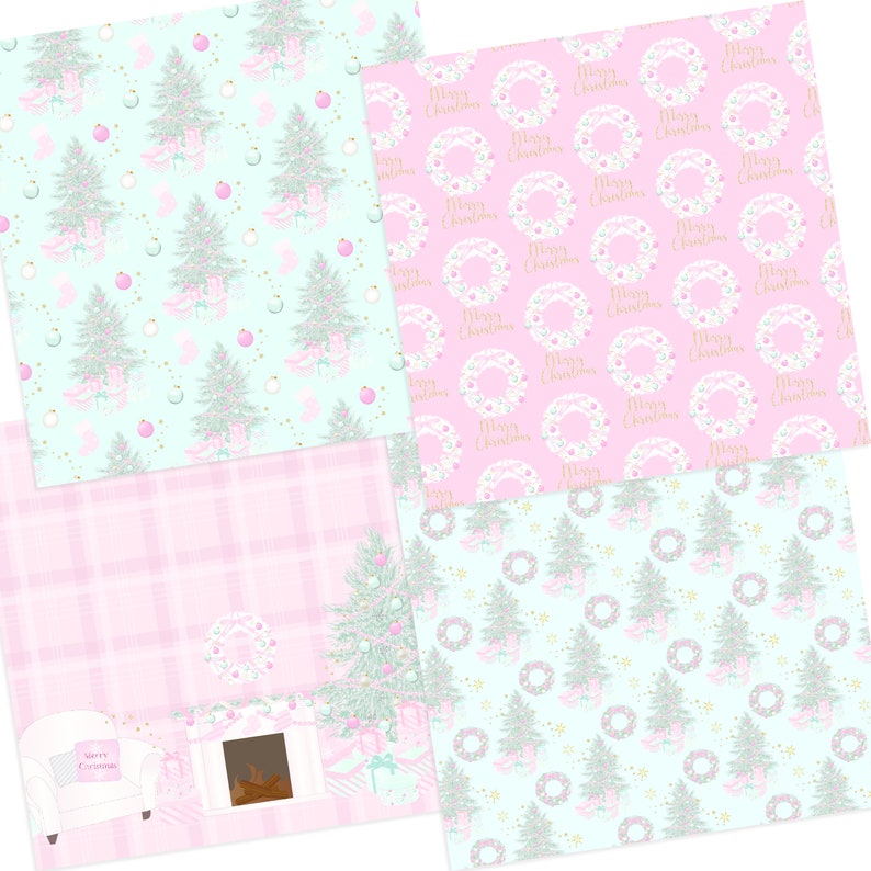 Pink Christmas Digital Papers Pastel Christmas Seamless | Etsy