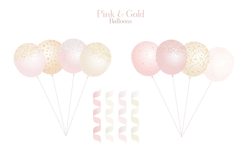 Pink and Gold Balloon Clipart, Balloon PNG, Pink Glitter, Gold Confetti ...