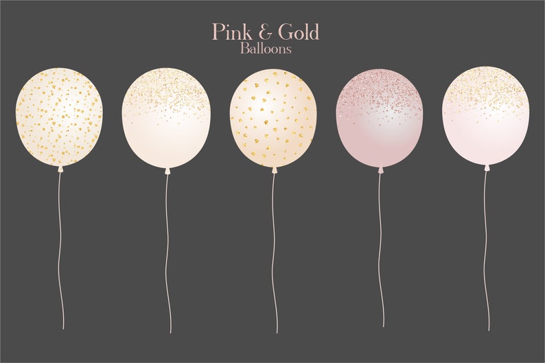 Pink and Gold Balloon Clipart, Balloon PNG, Pink Glitter, Gold Confetti ...