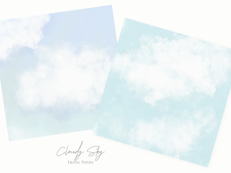 Cloudy Sky Digital Papers | Hand-drawn Watercolor Sky Backgrounds ...