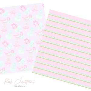 Pink Christmas Digital Papers, Pastel Christmas Seamless Pattern ...