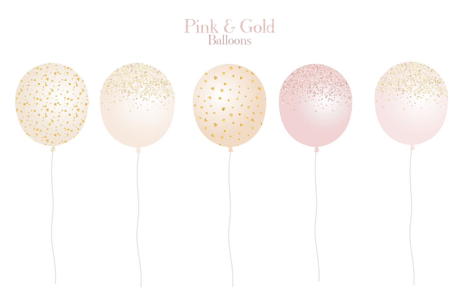 Pink and Gold Balloon Clipart, Balloon PNG, Pink Glitter, Gold Confetti ...