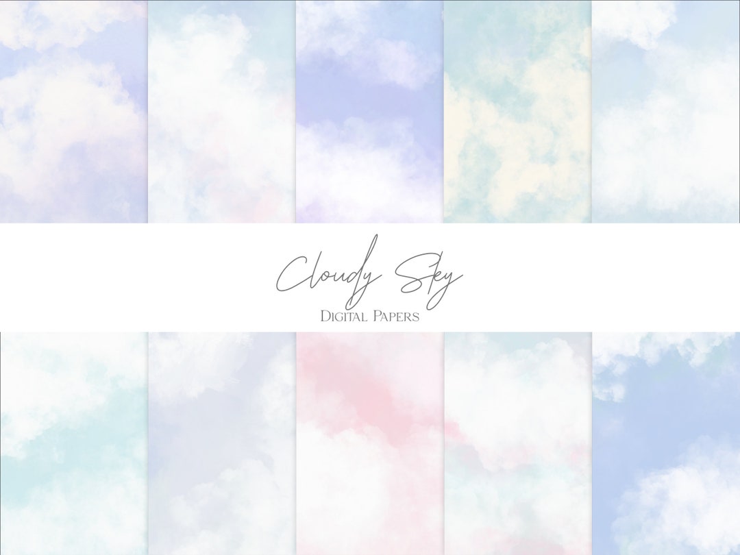 Cloudy Sky Digital Papers | Hand-drawn Watercolor Sky Backgrounds ...