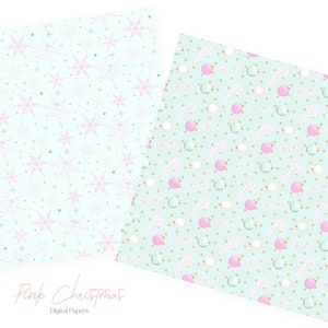 Pink Christmas Digital Papers, Pastel Christmas Seamless Pattern ...