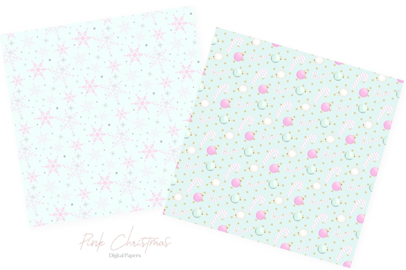 Pink Christmas Digital Papers, Pastel Christmas Seamless Pattern ...