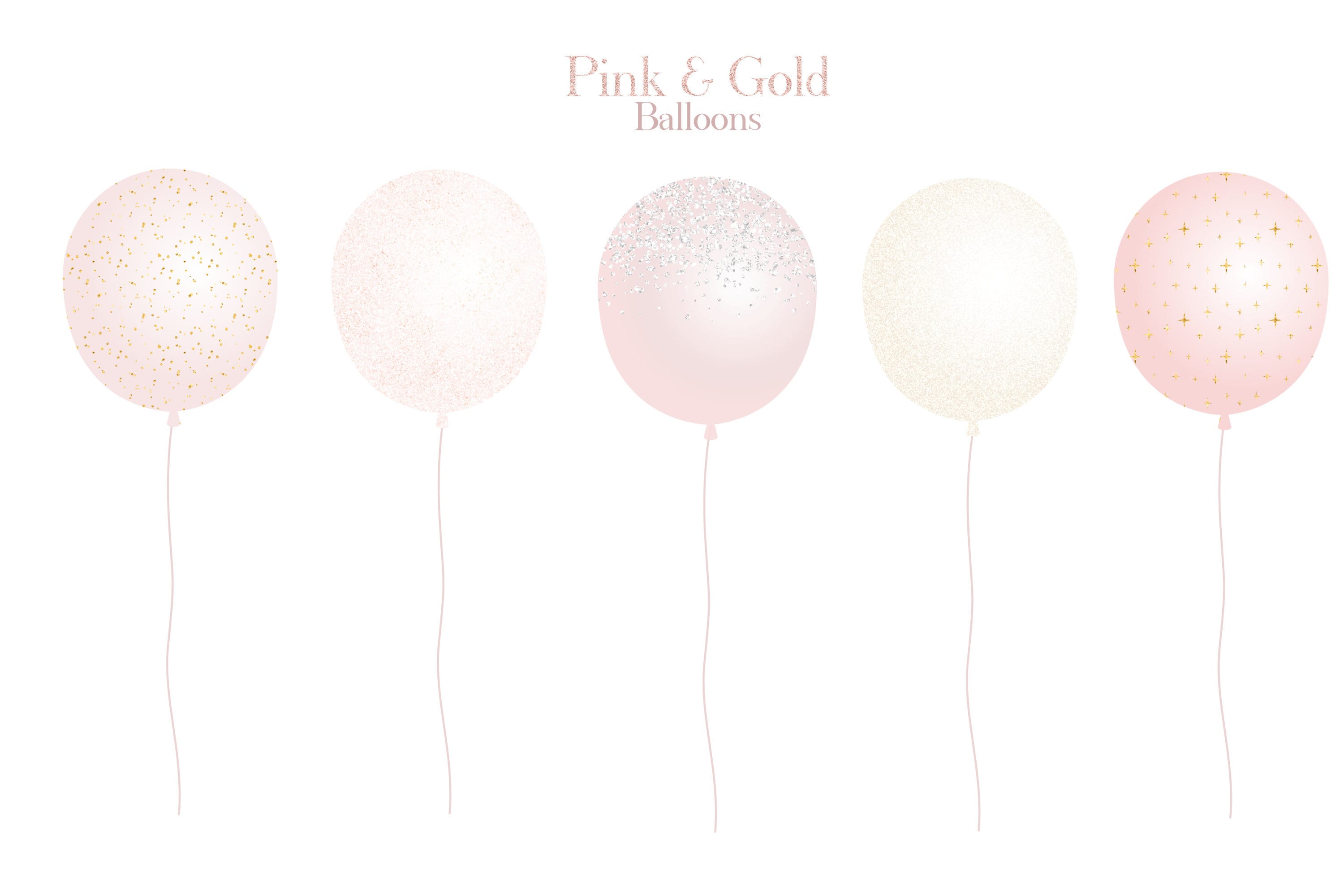 Pink and Gold Balloon Clipart, Balloon PNG, Pink Glitter, Gold Confetti ...