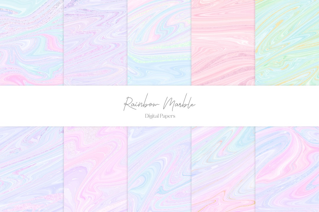 Rainbow Marble Digital Papers | Pastel Rainbow Swirl Marble Background ...