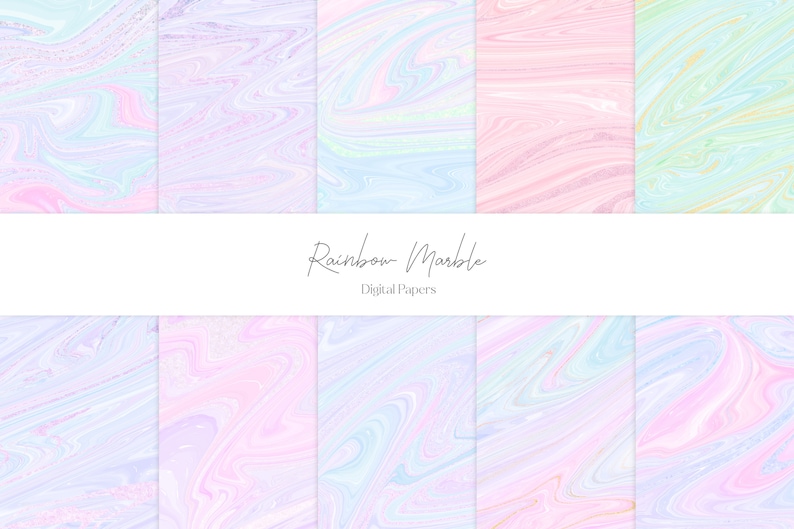 Rainbow Marble Digital Papers | Pastel Rainbow Swirl Marble Background ...
