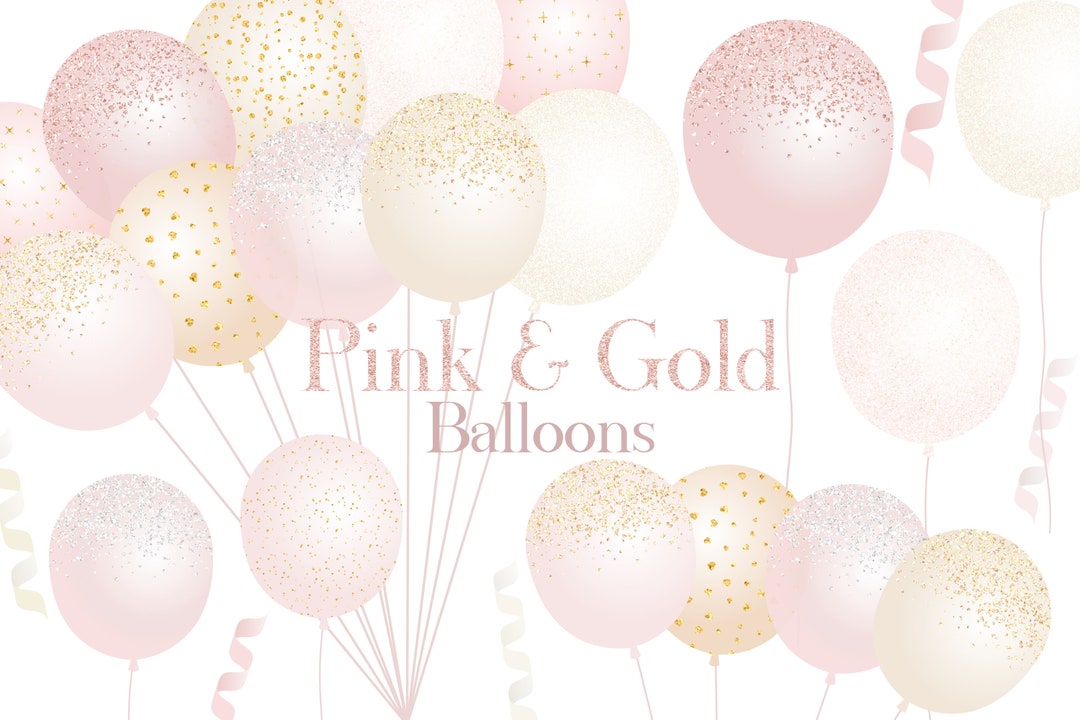 Pink and Gold Balloon Clipart, Balloon PNG, Pink Glitter, Gold Confetti ...