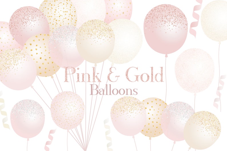 Pink and Gold Balloon Clipart, Balloon PNG, Pink Glitter, Gold Confetti ...