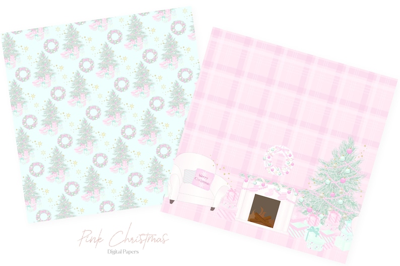 Pink Christmas Digital Papers, Pastel Christmas Seamless Pattern ...